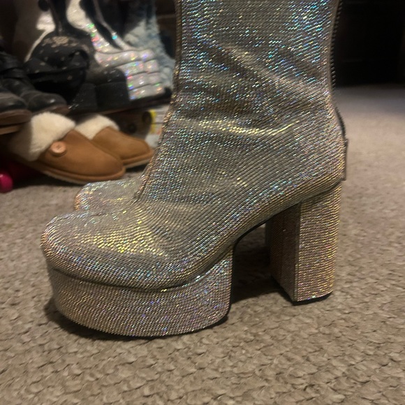 Shoes | Silver Glitter Platform Boots | Poshmark